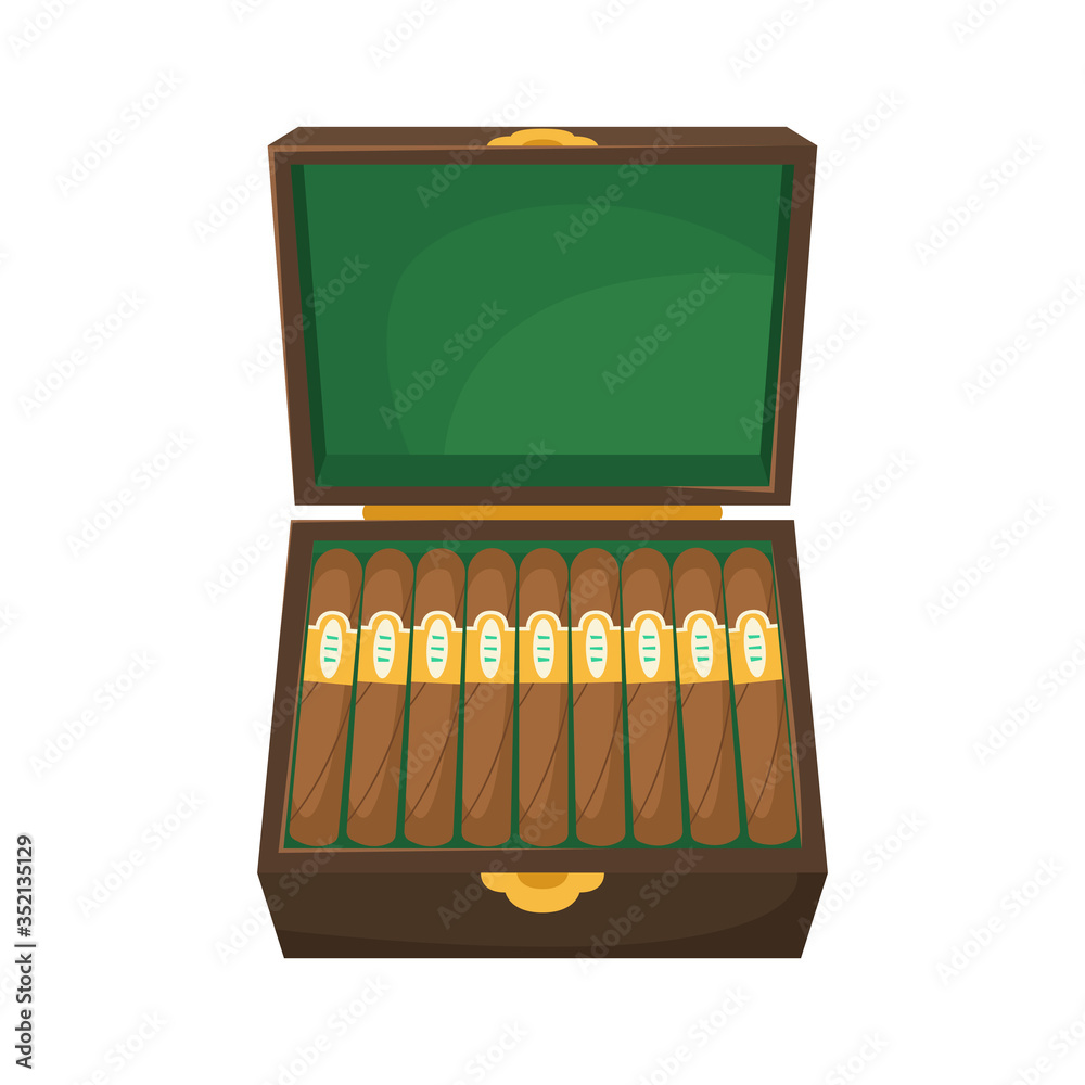 Wooden box with a set of expensive Cuban cigars. Vector image. Stock ...