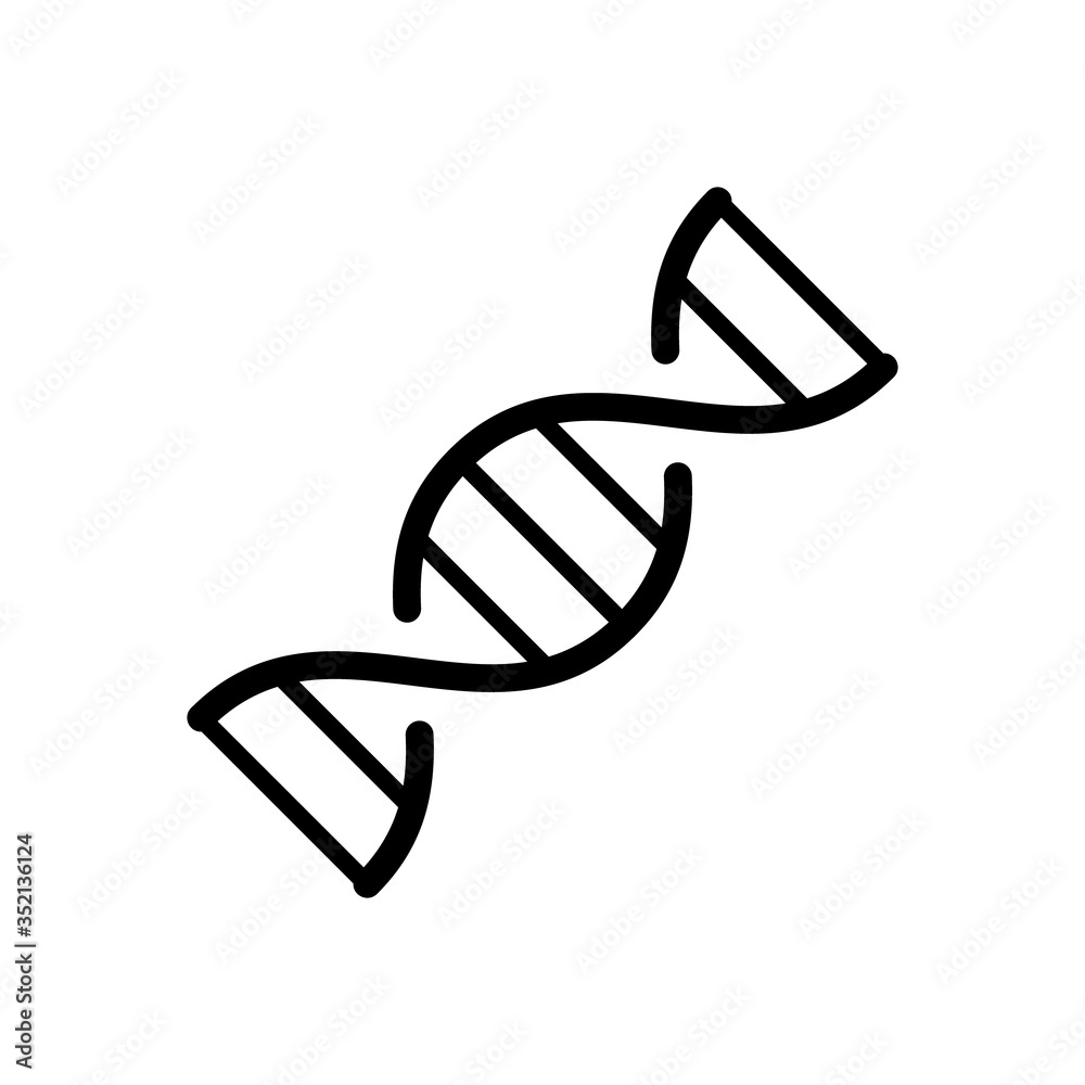 DNA structure icon. Linear molecule logo. Black cartoon illustration of ...