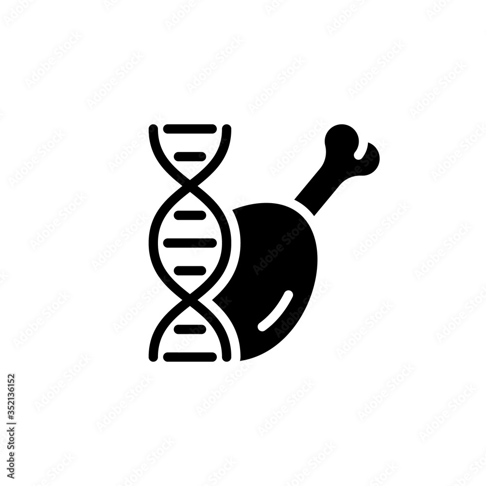 Silhouette chicken leg, DNA strand. Lab grown meat. Outline cultured ...