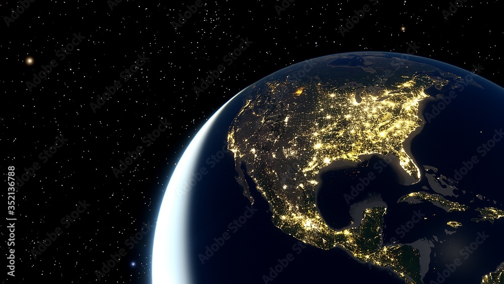 realistic united states of america from space, night usa from space ...