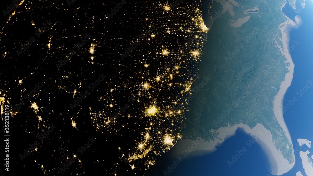 realistic united states of america from space, night usa from space ...