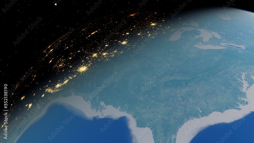 realistic united states of america from space, night usa from space ...