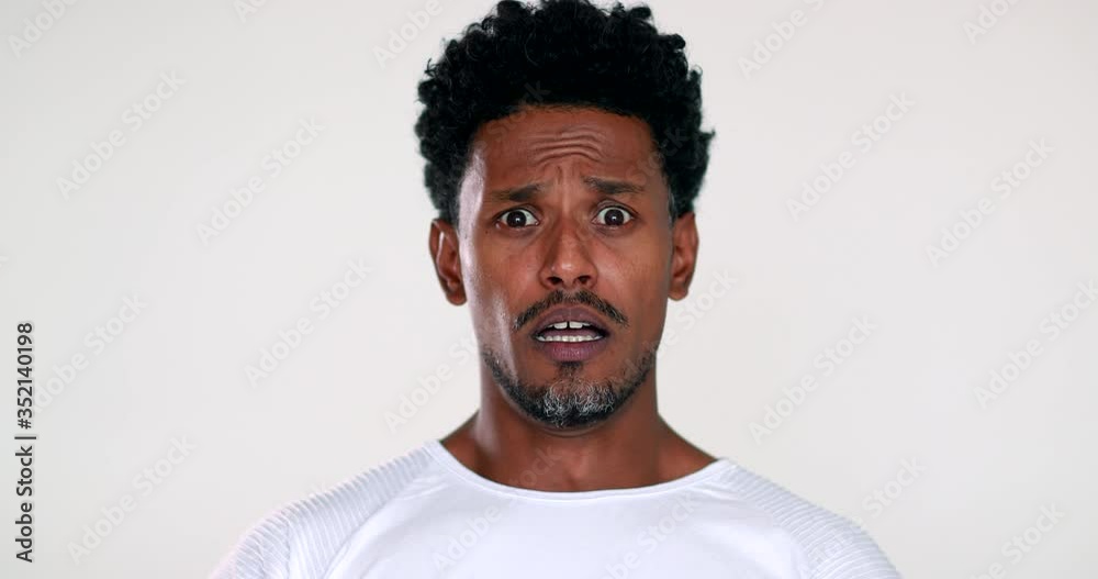 African man reacting with terror and horror to camera, black guy shock reaction Stock 비디오 ...