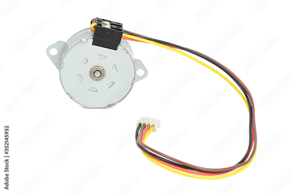 Back side of electrical round stepping / stepper motor with wires ...