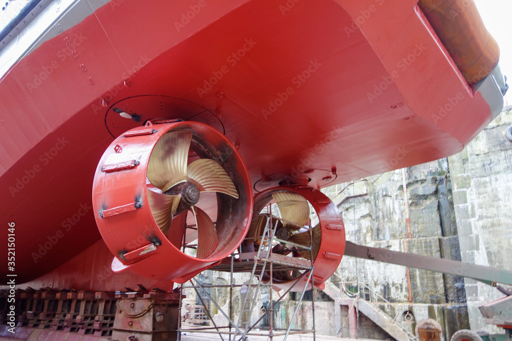 Asd tug in dry dock. Azimuth stern drive tug. Schootle. Stock Photo ...
