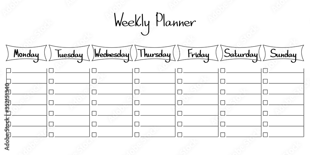 Weekly planner template. Black and white weekly planner with a place to ...