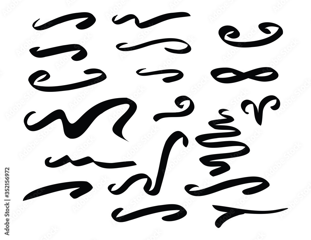Set of Thick Black Vector Hand drawn Lines on White Background Stock ...
