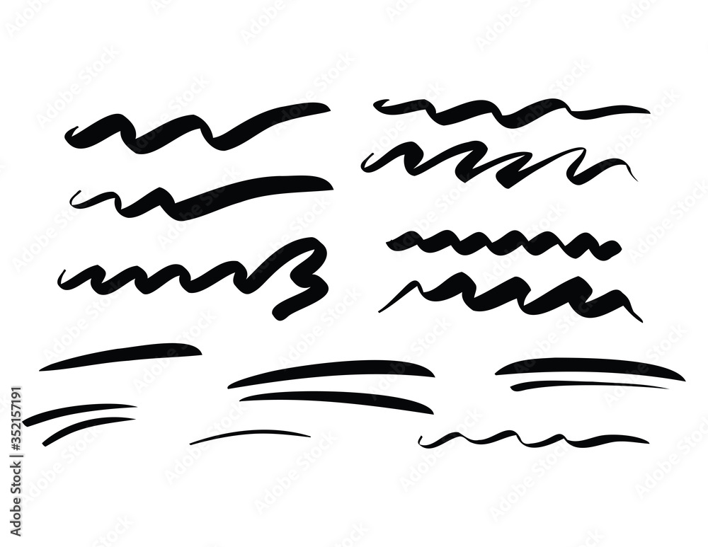 Set of Thick Black Vector Hand drawn Lines on White Background Stock ...