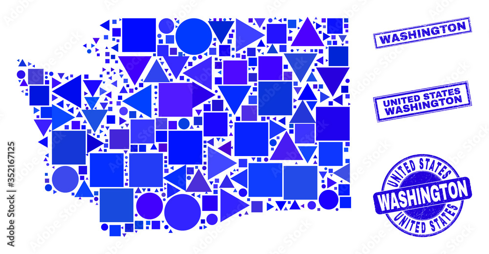 Vector mosaic Washington State map. Geographic collage in blue color ...
