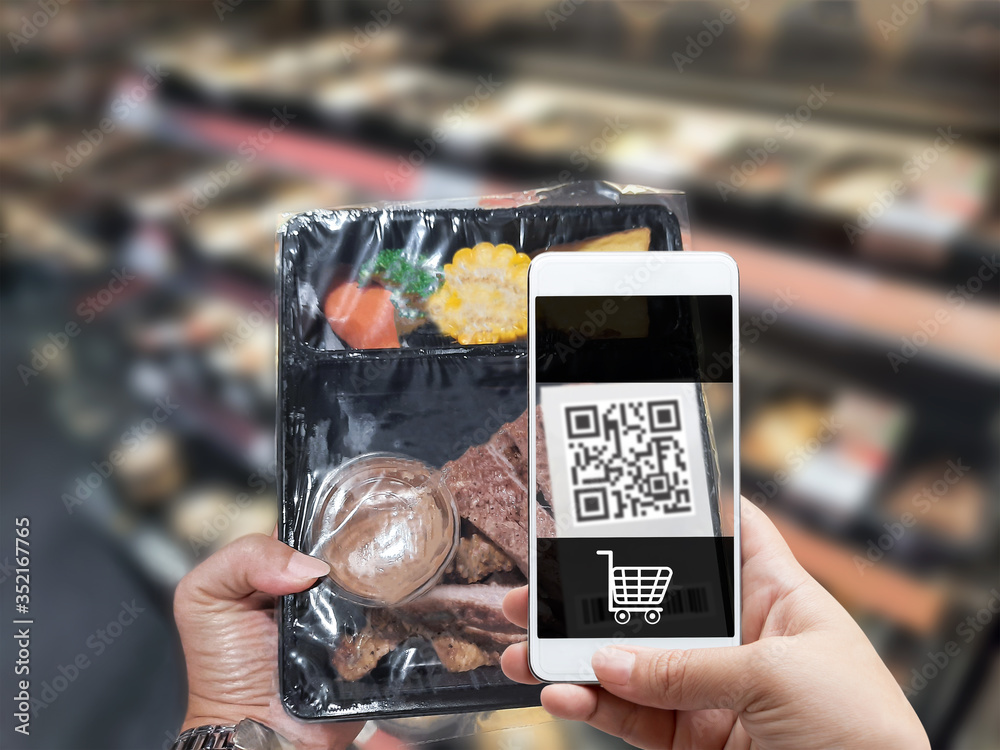 Online order grocery shopping on touch screen for ready meal food ...