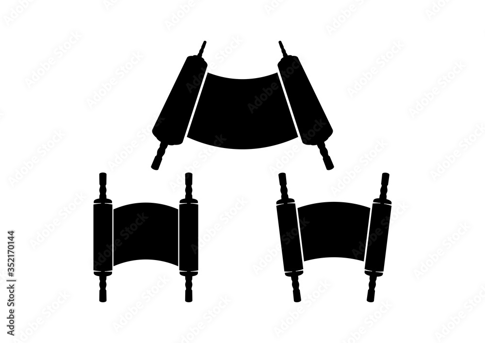Torah scroll book Bible icon vector. Torah black silhouette icon vector ...