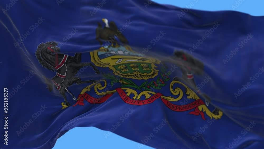 4k Pennsylvania flag;State in United States America;cloth texture slow ...