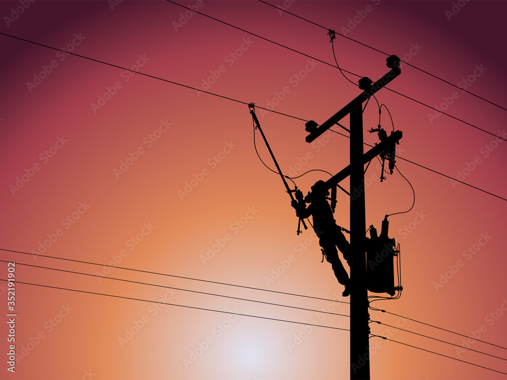 Power outage concept : Lineman is releasing the electricity of the ...