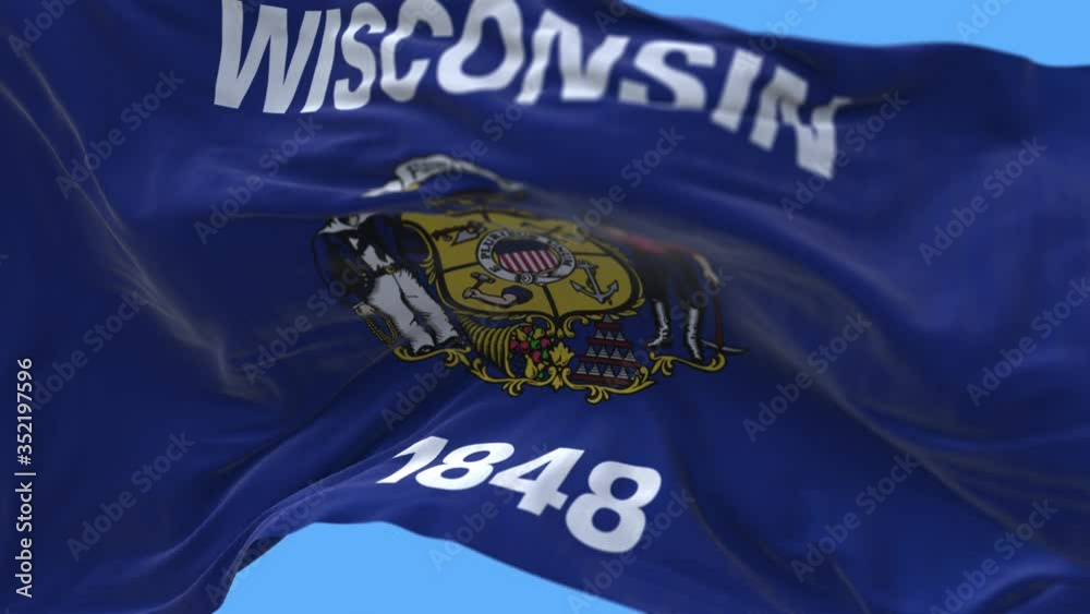 4k Wisconsin flag;State in United States America;cloth texture slow ...
