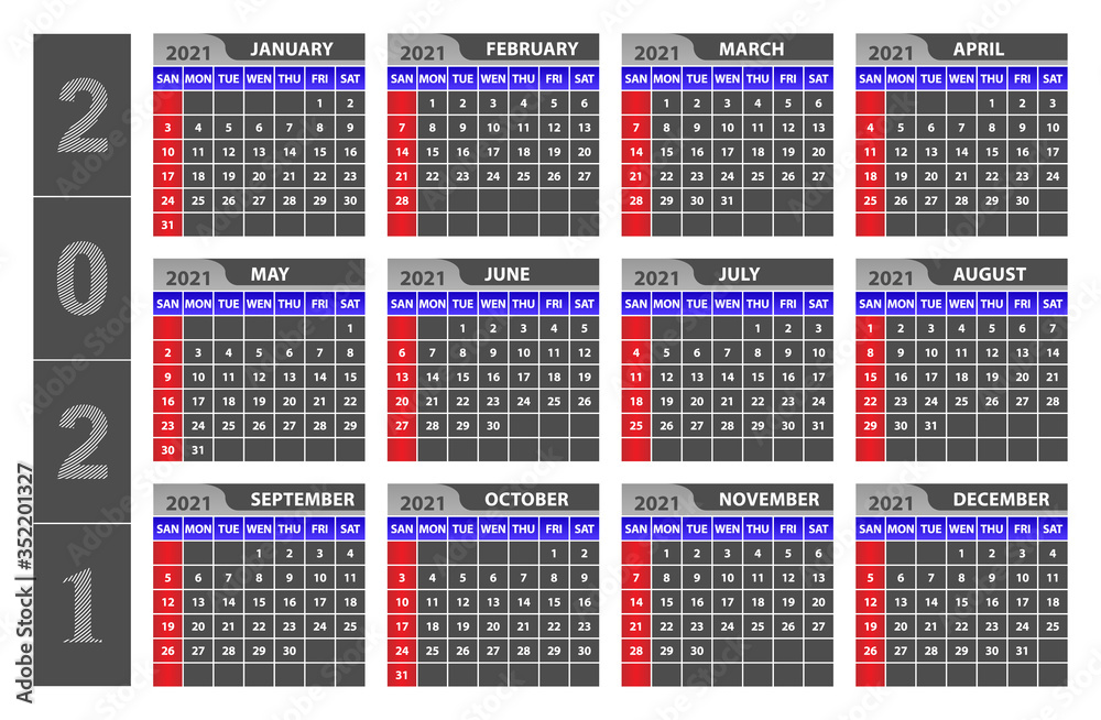 Calendar 2021 icon. Set of 12 Months. Corporate design planner template ...