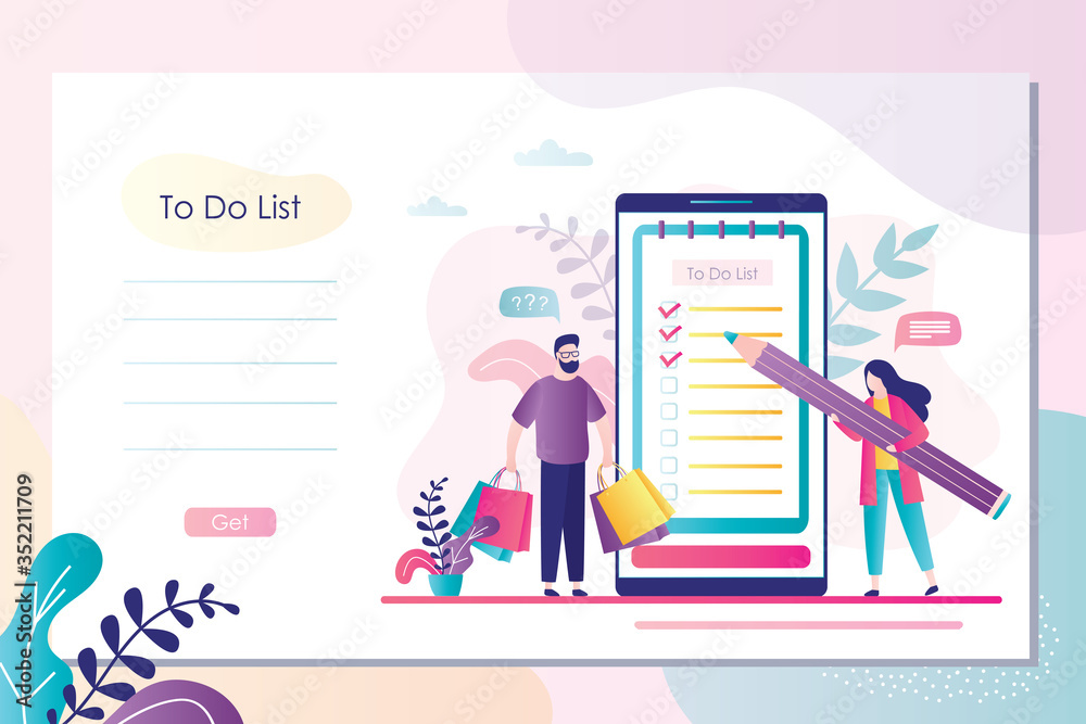 To do list printable banner template. Female character put checkmarks ...