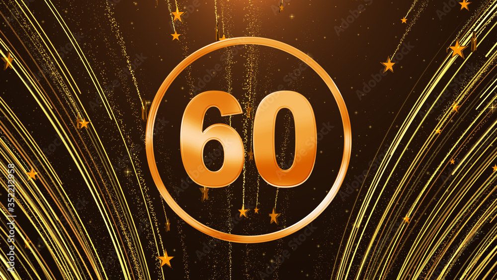 Golden Number 60 In A Circle With Starry Award Celebrations With Lights ...