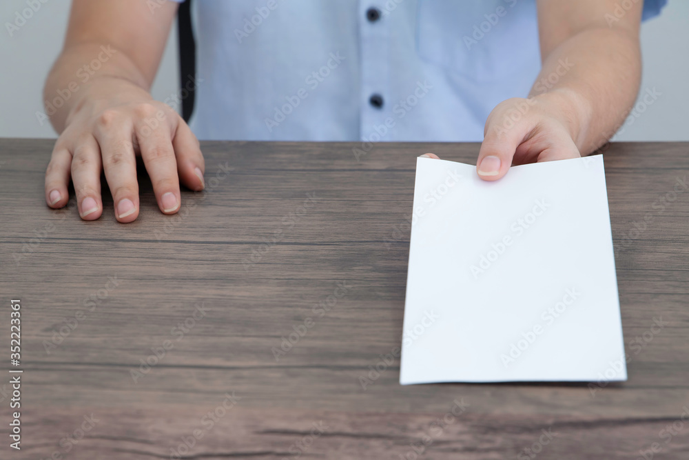 Man giving a white letter, notice of termination. Concept of being ...