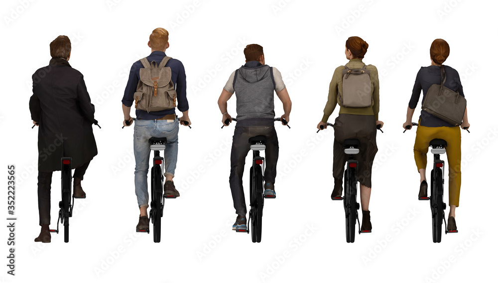 set cyclists back view isolated on white Stock Photo | Adobe Stock
