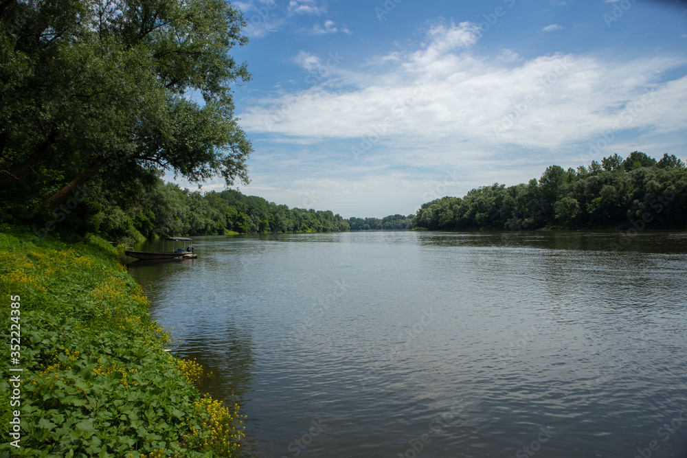Beautiful environment of Sava river near town of Jasenovac and in close ...