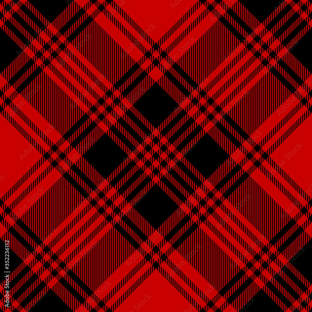 Tartan plaid pattern red black background. Seamless diagonal check ...