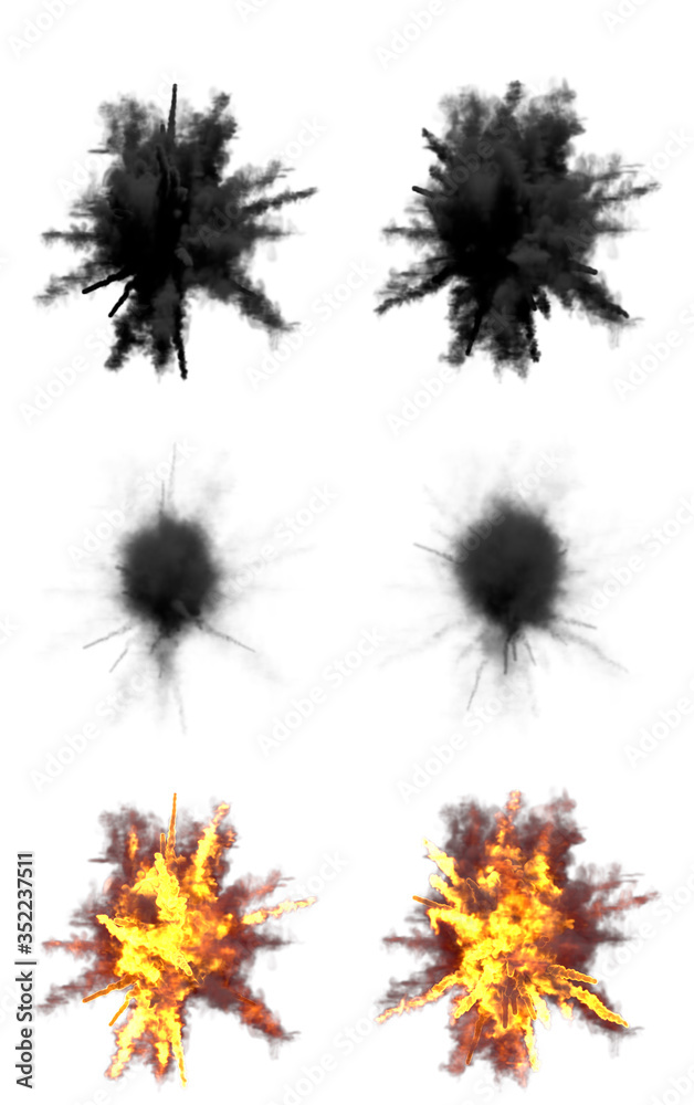 6 round explosions of missile interception blast or ack-ack shell hit ...