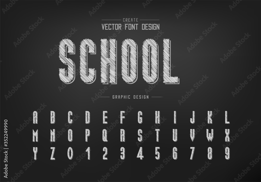 Pencil font and bold school alphabet vector, Sketch tall typeface ...