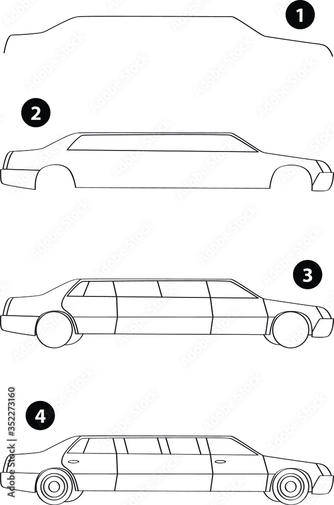 Step by step drawing learning techniques, transportation tools set ...