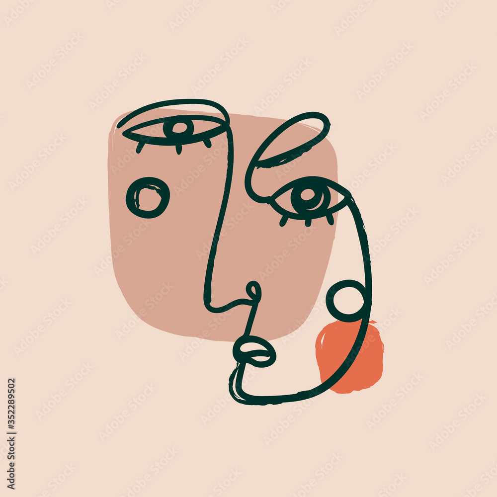 Modern abstract Face. Cubism painting style. Contemporary female or ...