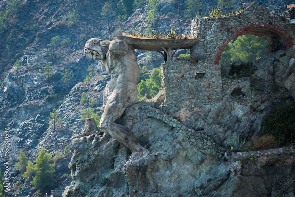 Statue of Giant in Italy in Monterosso al Mare in Cinque Terre. Neptune ...