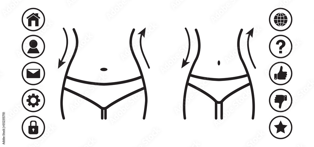 Women waist, weight loss, diet, waistline line icon. Female body ...