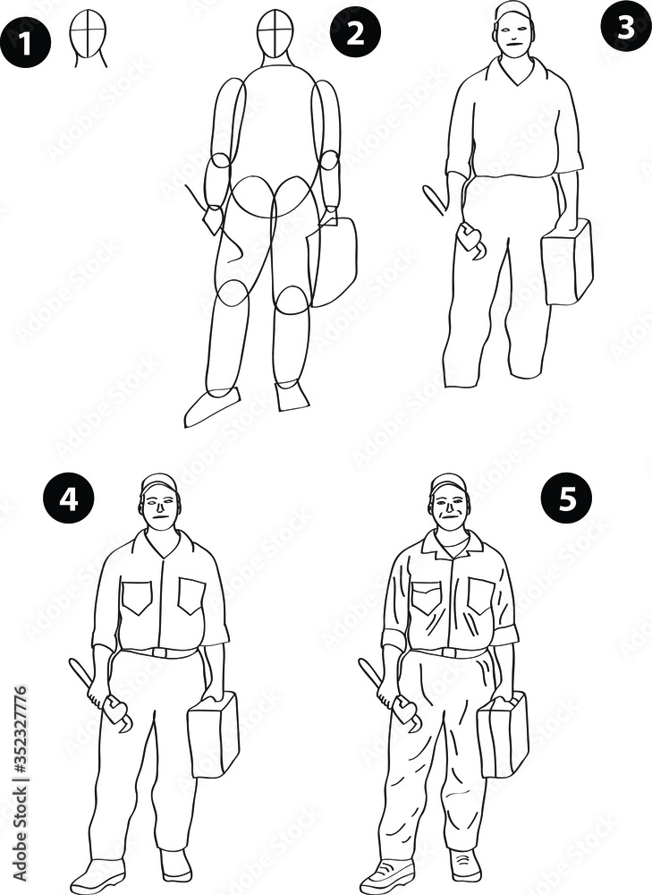 Drawing learn step by step tutorial techniques people occupations set ...