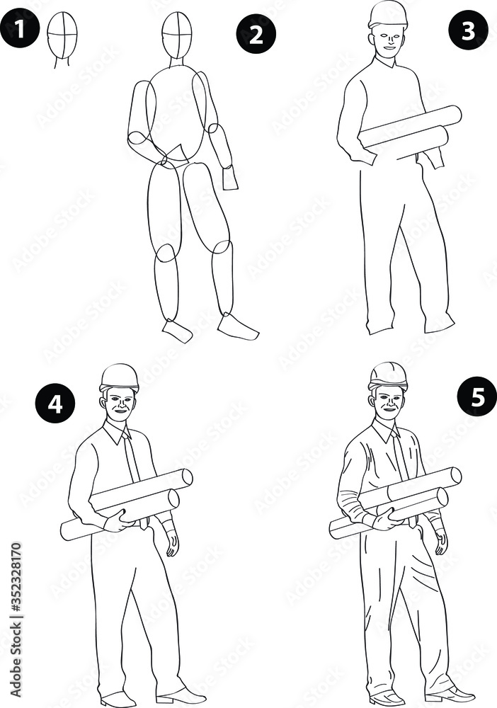 Drawing learn step by step tutorial techniques people occupations set ...