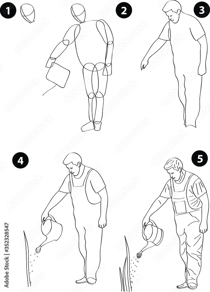 Drawing learn step by step tutorial techniques people occupations set ...
