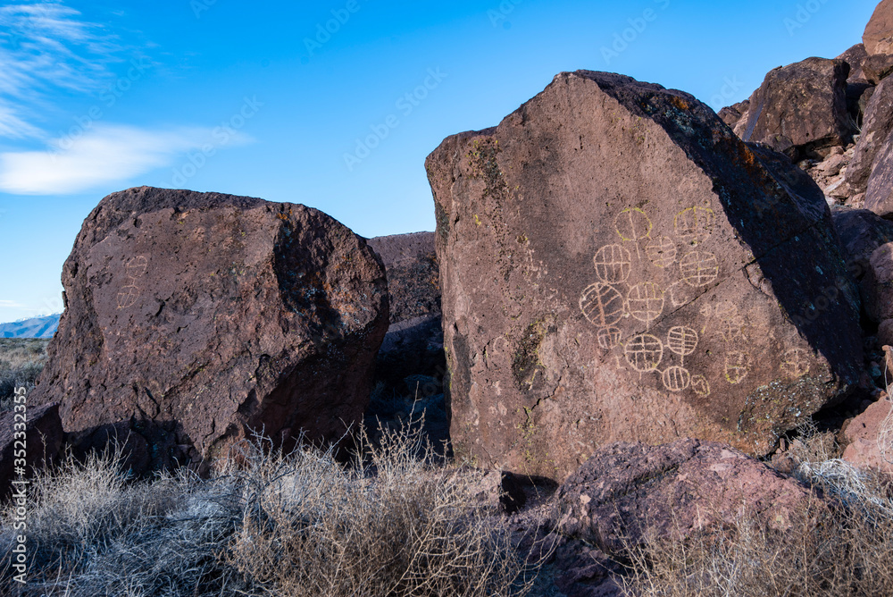 petroglyph rock art designs of ancient indigenous cultures in Owens ...