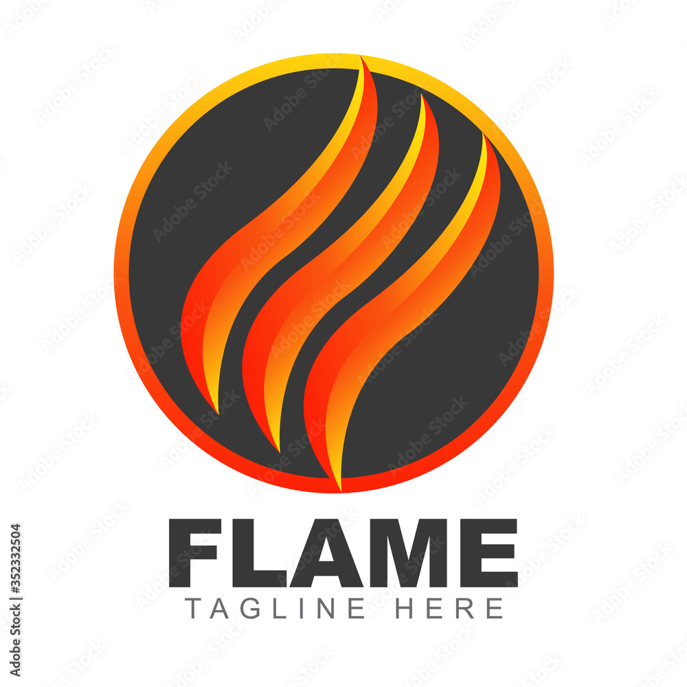 Fire flame logo design round shape template. Heat burn blaze ...