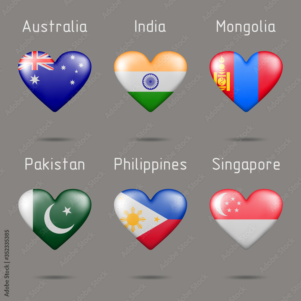Heart shaped different countries flags Stock Vector | Adobe Stock