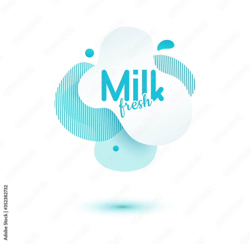 Milk badge and dairy labels with splashes and bolts. Milk badge with ...