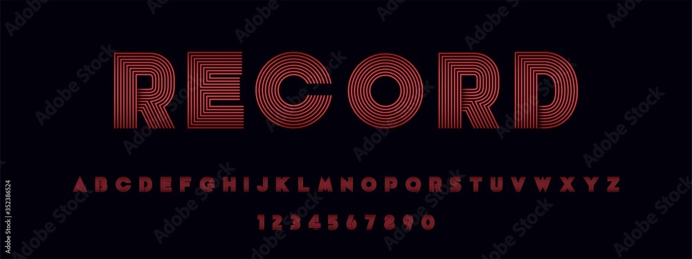 Music record style font, Alphabets and numbers capital letters design. Vector illustration ...