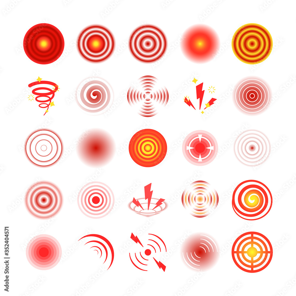 Pain red circles set. Symbol of painkiller, pain and inflammation ...