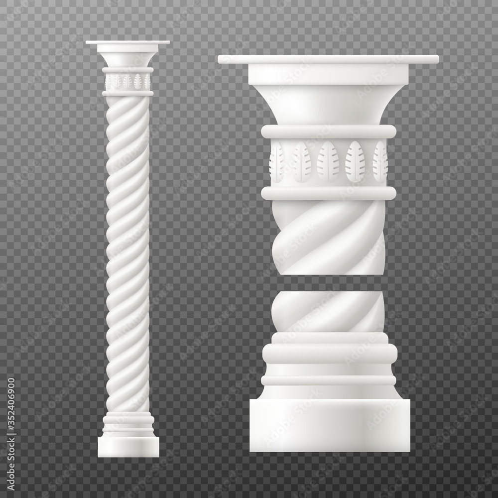 Set of antique column and pillar, realistic vector mockup illustration ...
