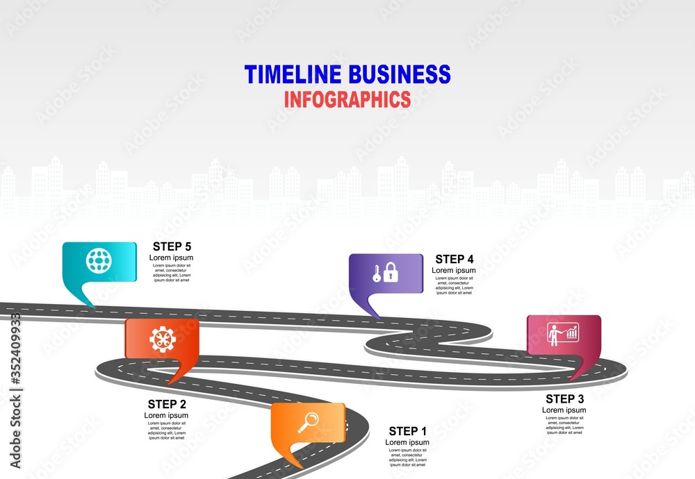 Vector template infographic Timeline of business operations with flags ...