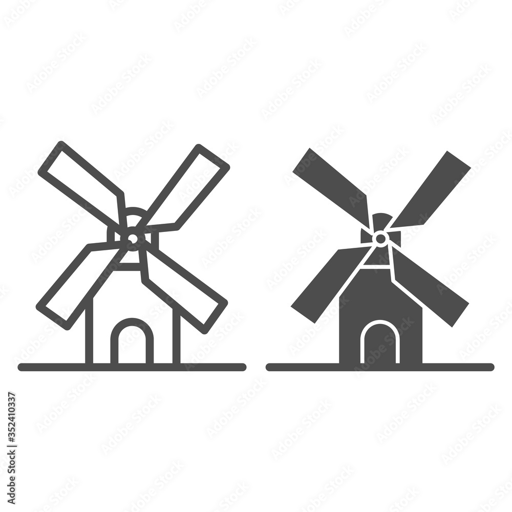 Mill line and solid icon, bakery concept, windmill sign on white ...