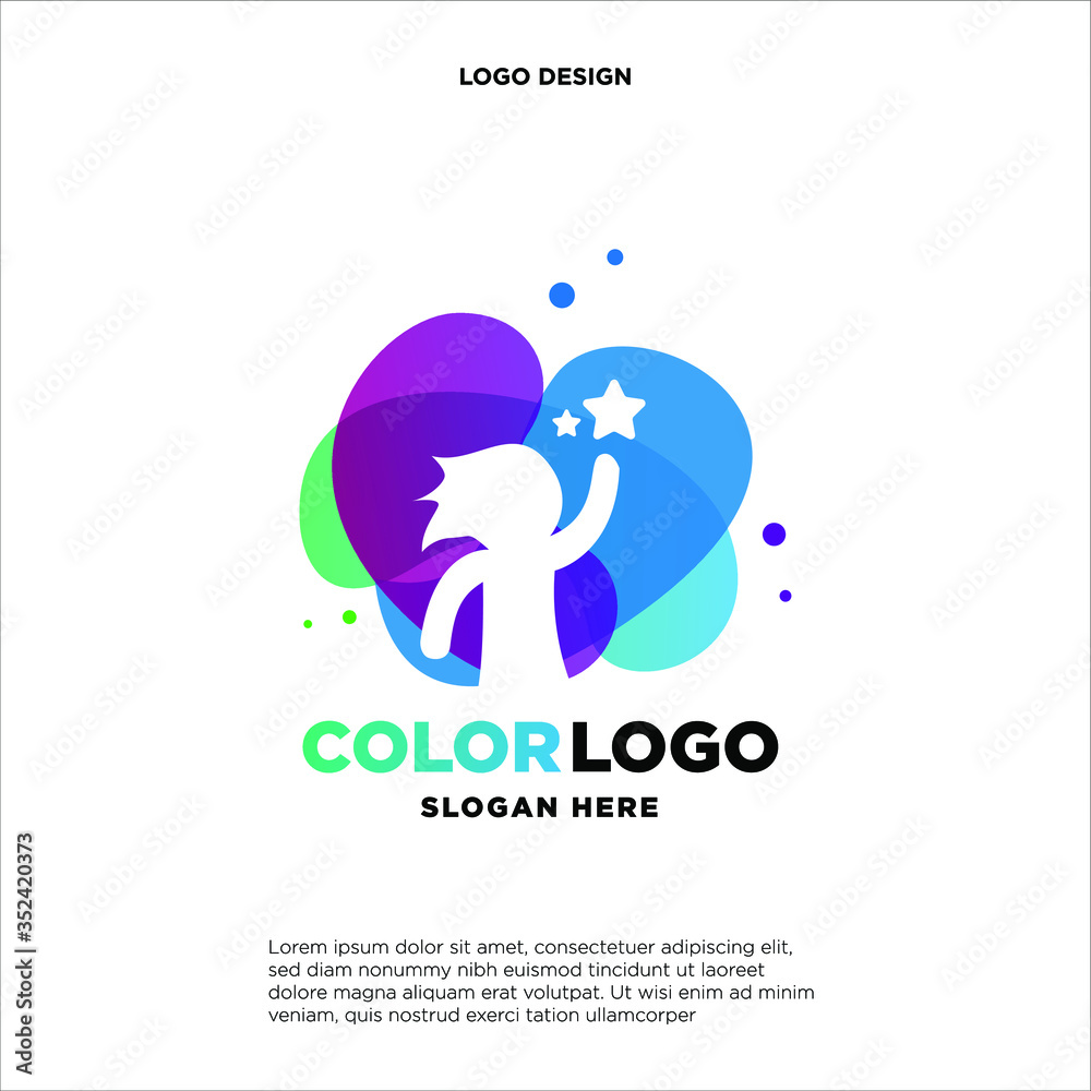 Abstract Child reaching star logo designs concept vector, Colorful ...