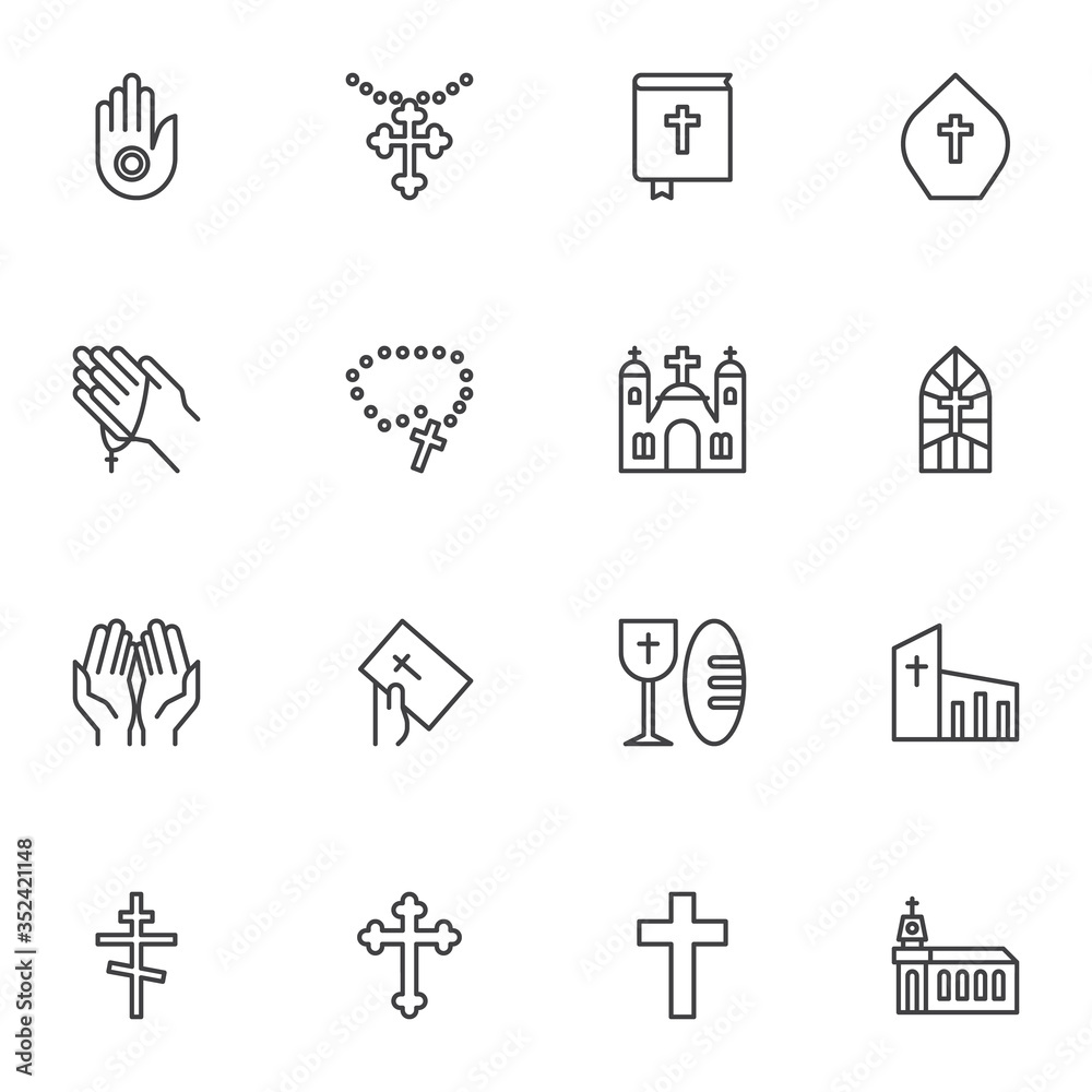 Religion Line Icons Set Christianity Outline Vector Symbol Collection Linear Style Pictogram