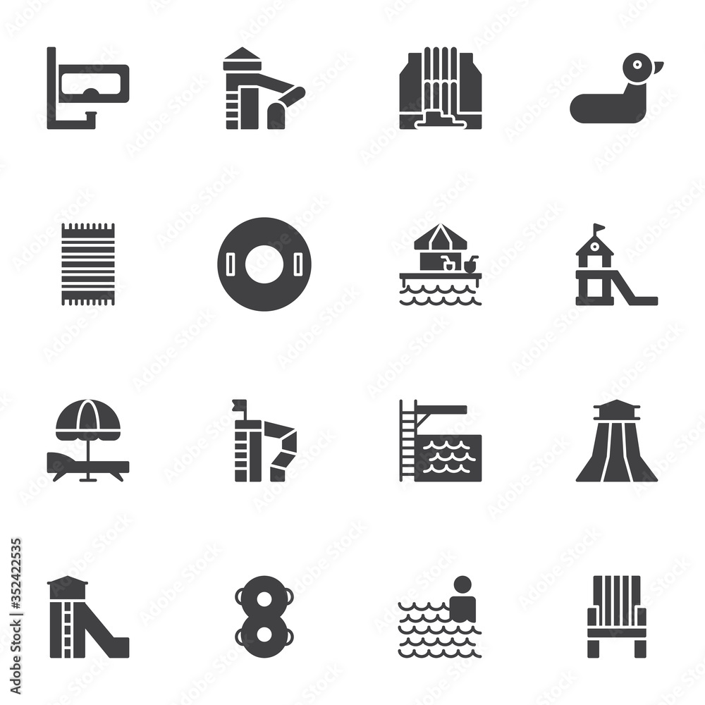 Water park slides vector icons set, modern solid symbol collection ...