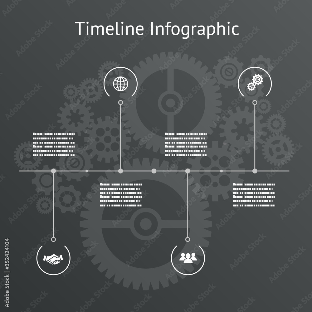 Timeline infographics business design template gears background vector ...