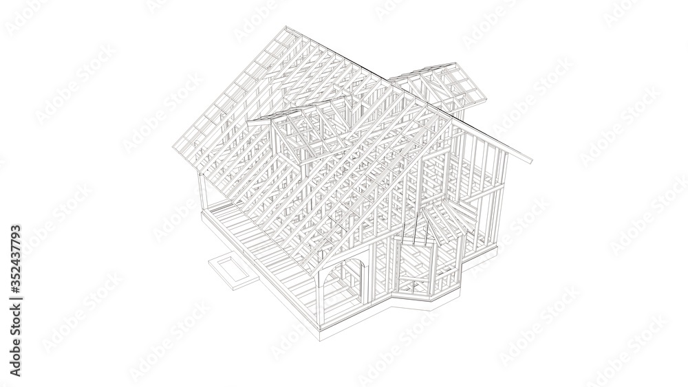 3d toon render of a modern frame building - detailed concept of ...