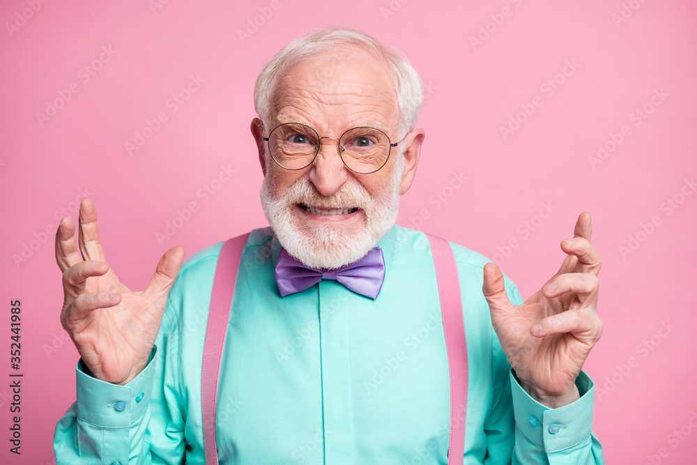 Closeup photo of mad grandpa grimace negative facial expression ...
