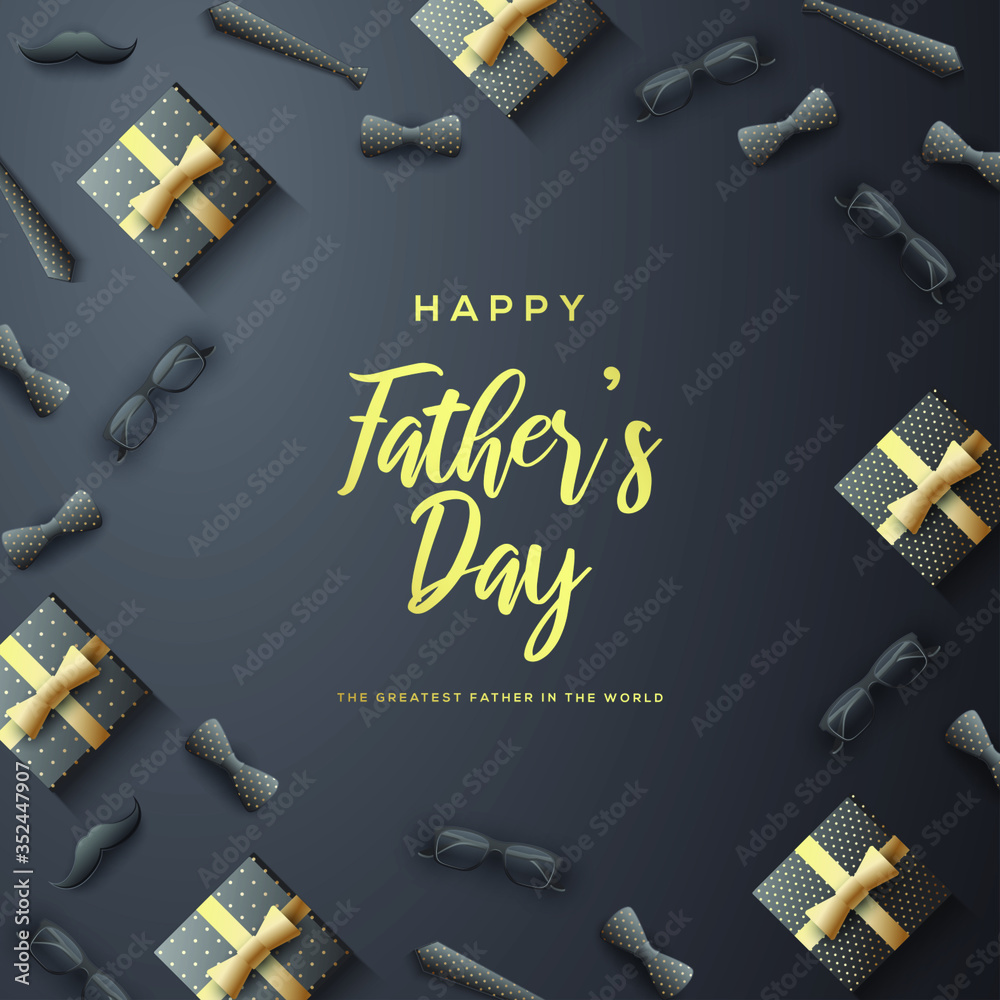 Father's day background with gold writing and illustration of gift ...